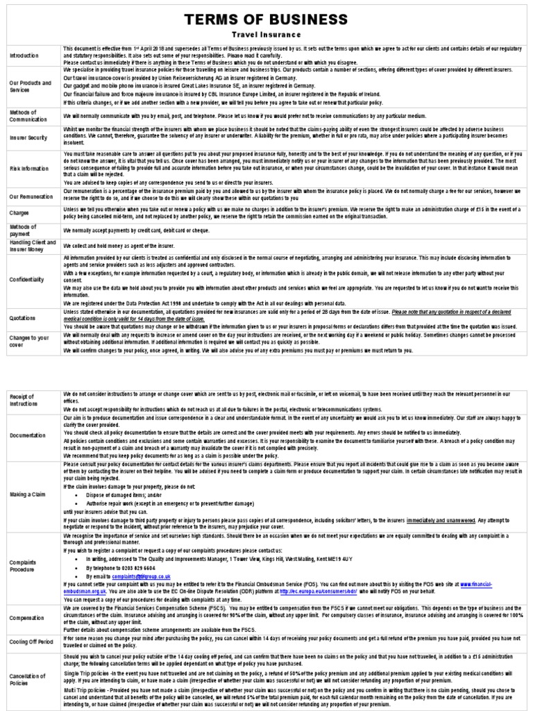 Alpha Terms of Business 01-04-18 | PDF | Insurance | Payments
