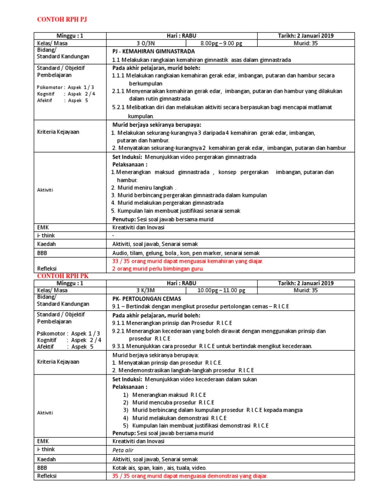 Contoh RPH KSSM 3 | PDF