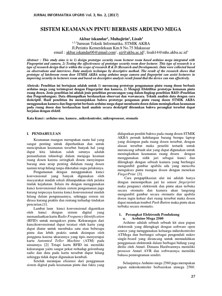 Sistem Keamanan Pintu Berbasis Arduino Mega | PDF