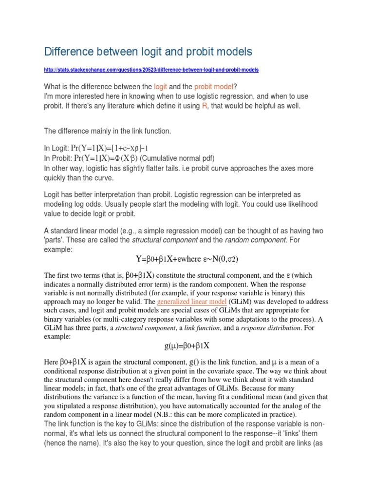 Difference Between Logit and Probit Models | PDF | Logistic Regression ...