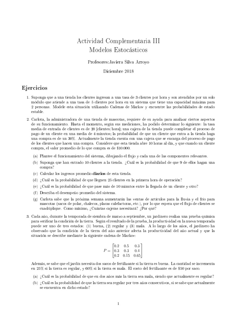 Actividad Complementaria III | PDF | Cadena Markov | Probabilidad