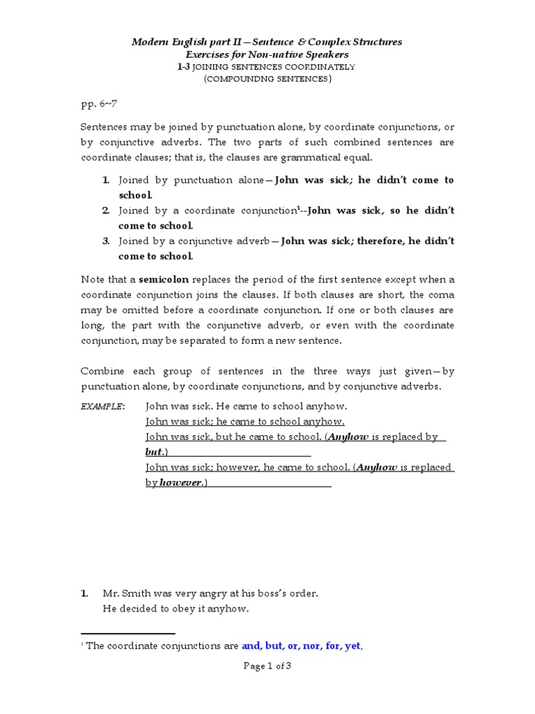 Joining Sentences with Conjunctions | PDF | Sentence (Linguistics ...