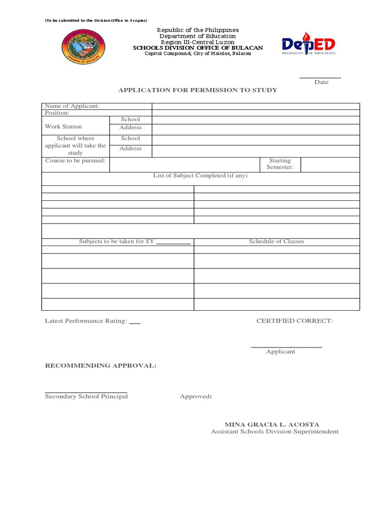 Date: Application For Permission To Study | PDF