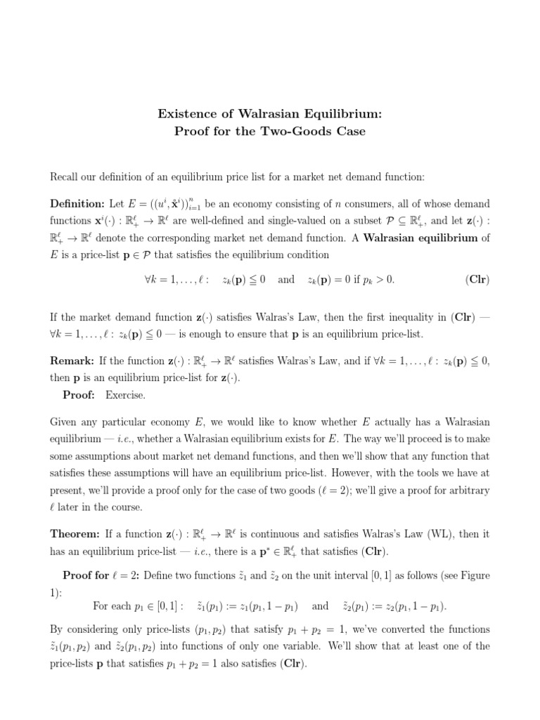 Existence of Walrasian Equilibrium: Proof For The Two-Goods Case ...