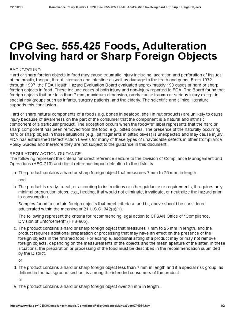Compliance Policy Guides - CPG Sec. 555 | PDF | Food And Drug ...