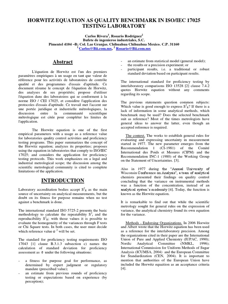 Equação de Horwitz e ISO 17025 | PDF | Coefficient Of Variation | Metrology