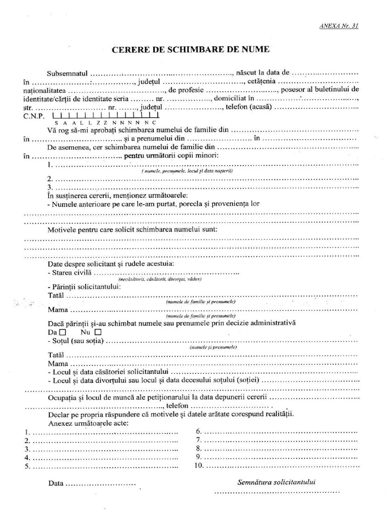 Cerere Tip Schimbare Nume PDF | PDF
