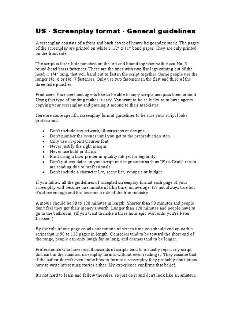 US - Screenplay Format - General Guidelines | PDF | Screenplay | Leisure