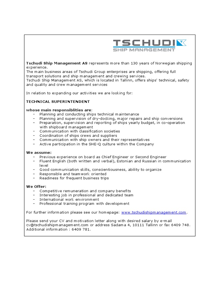 TSM 2016 Technical Superintendent Advertisement | PDF