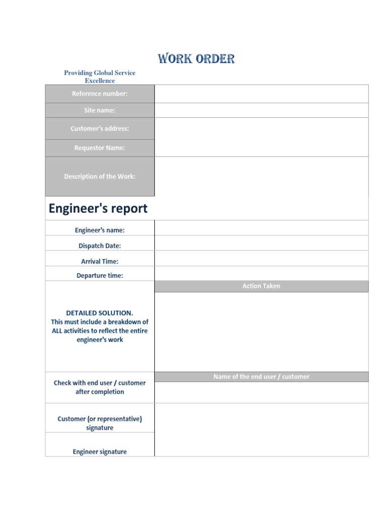 Engineering Work Order Template | PDF | Technology & Engineering