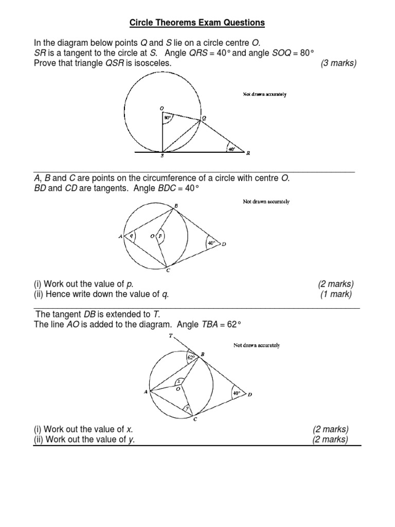 Circle Theorems Exam Questions | PDF | Circle | Angle