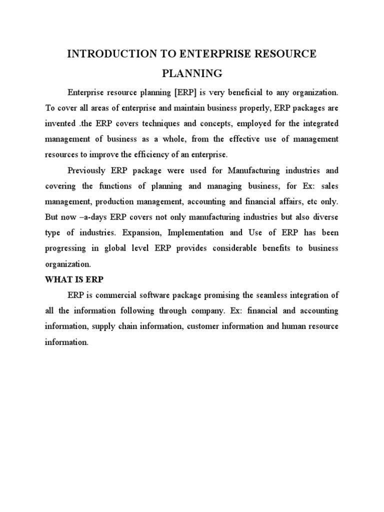 Introduction To Enterprise Resource Planning | PDF | Enterprise Resource Planning | Computing