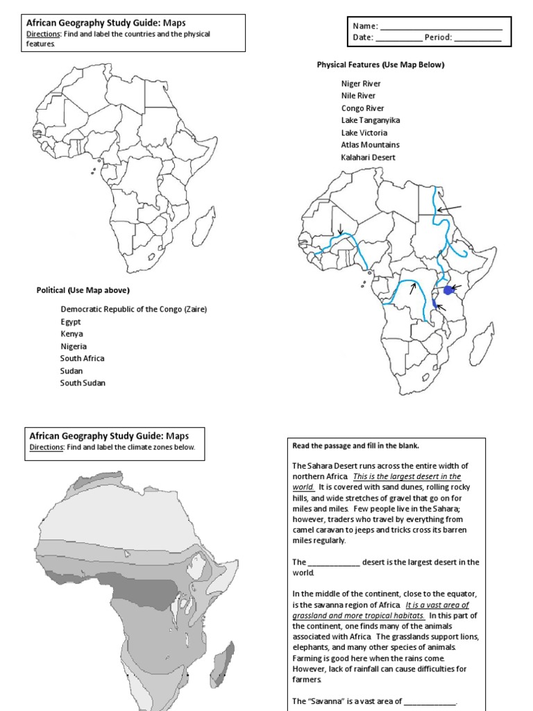 African Geography Study Guide Parts 1 2 and 3 Differentiated Xogn0s ...