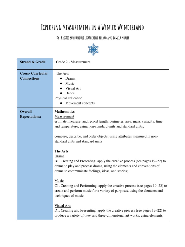Ped3111 Unit - Exploring Measurement in A Winter Wonderland | PDF ...