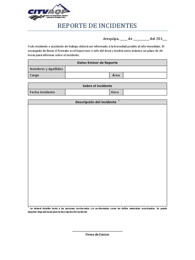 Formato Reporte de Incidentes | PDF