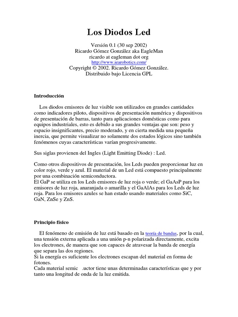 Los Diodos Led | PDF | Diodo emisor de luz | Resistencia Eléctrica y Conductancia