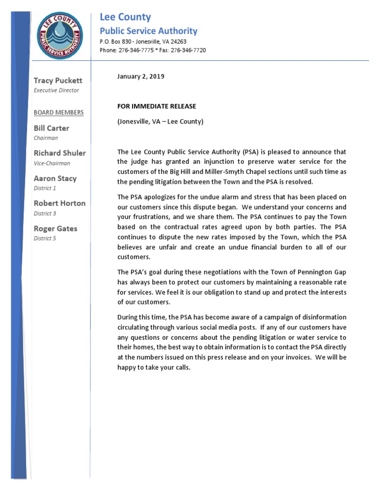 PSA Press Release 1-2-19 (Revised) | PDF