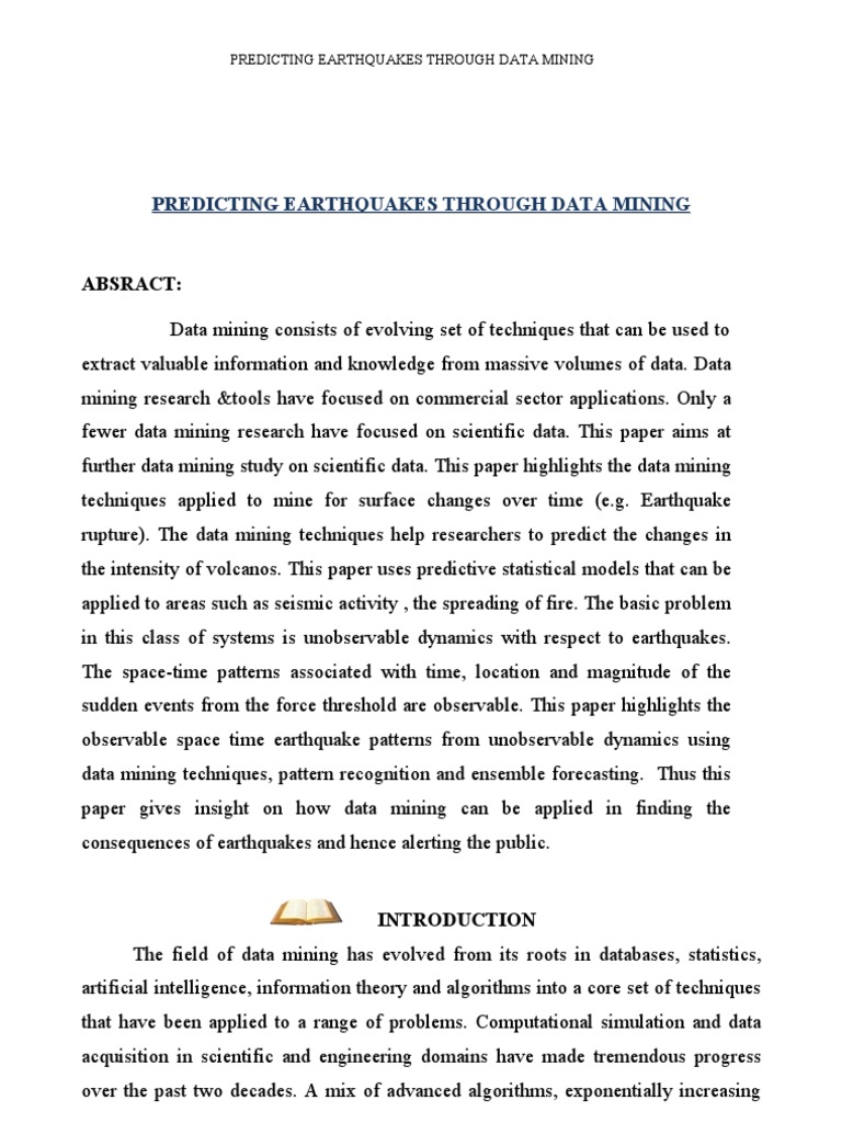 Predicting Earthquakes Through Data Mining Pdf Cluster Analysis Data Mining