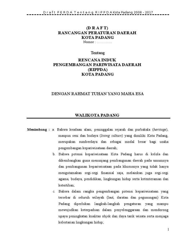 Draft Perda RIPPDA Kota Padang | PDF
