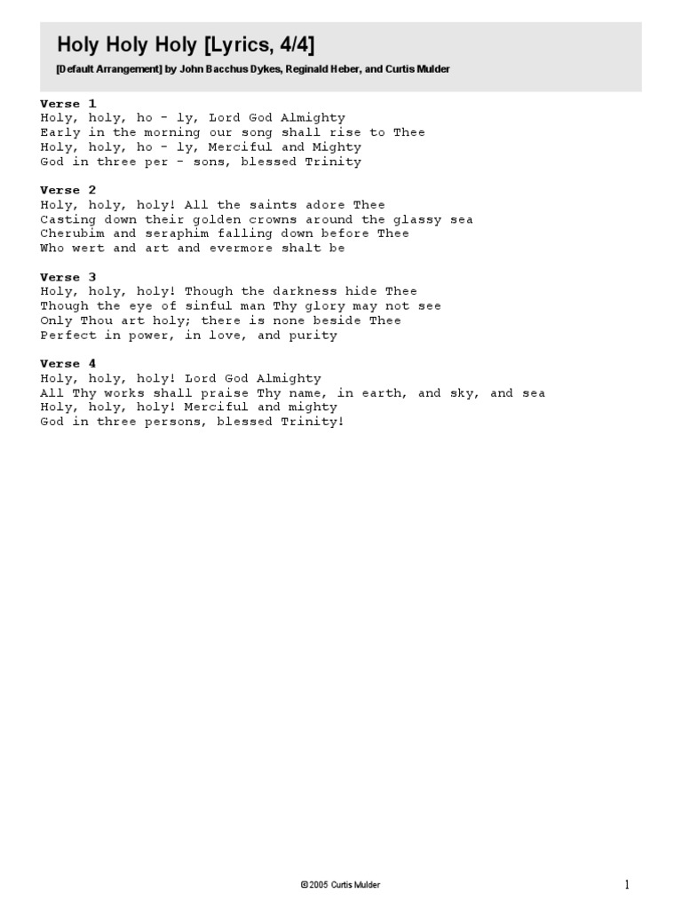 Holy Holy Holy - Lyrics | PDF