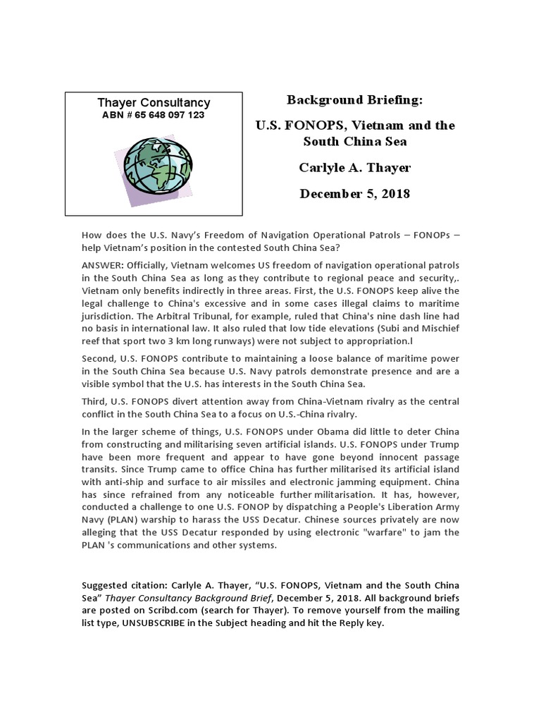 Thayer Background Brief U.S. FONOPS, Vietnam and The South China Sea ...
