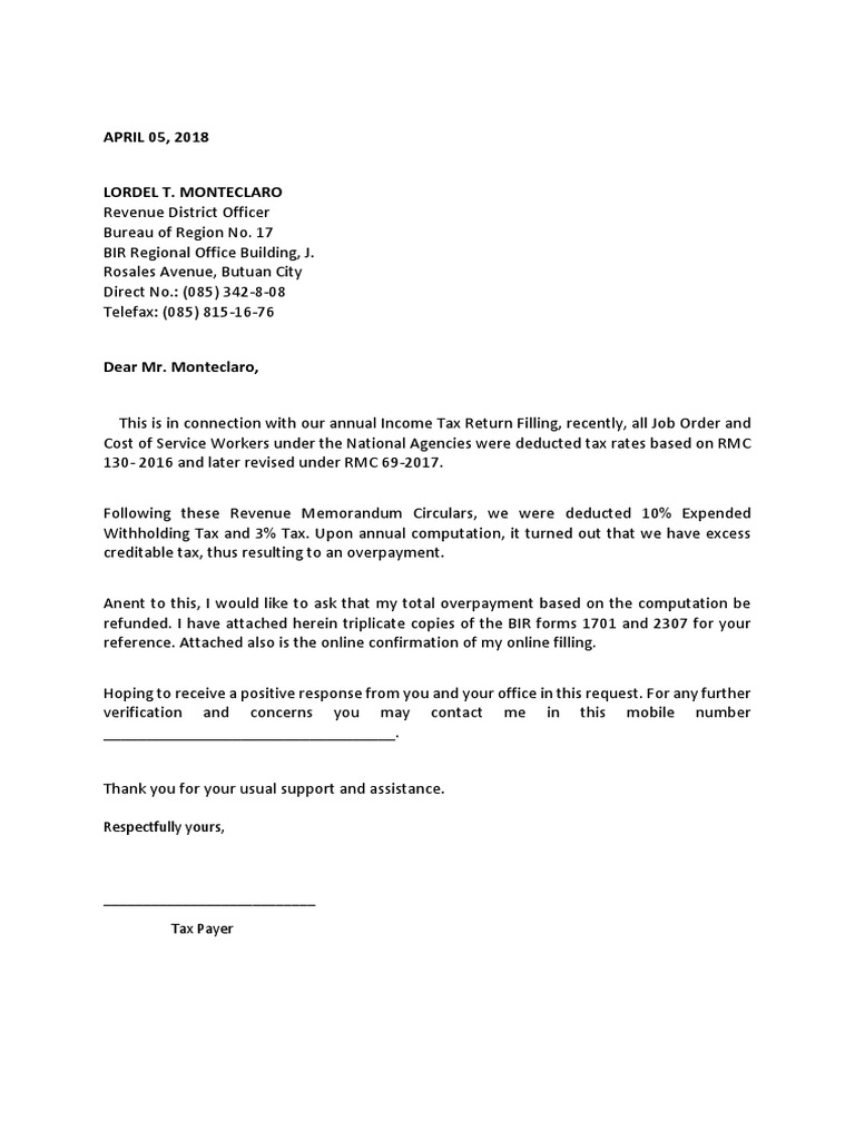 Filing of BIR Refund Example | PDF