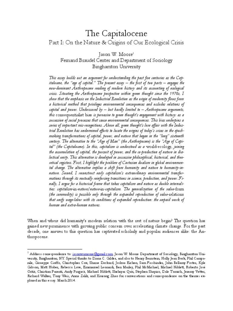 The Capitalocene Part I June 2014 | PDF | Exploitation Of Labour | Social Science