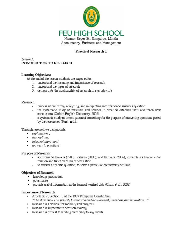 PR1 Lesson 1 Introduction To Research PDF | PDF | Experiment ...