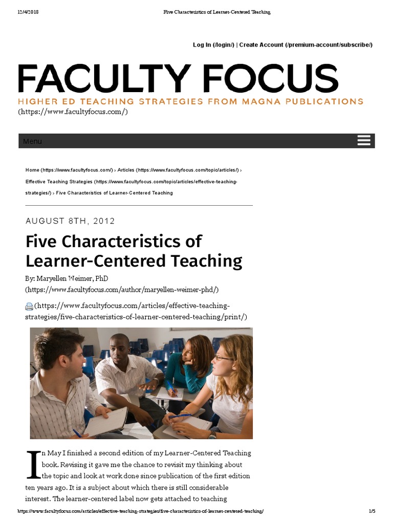Five Characteristics of Learner-Centered Teaching | Download Free PDF ...