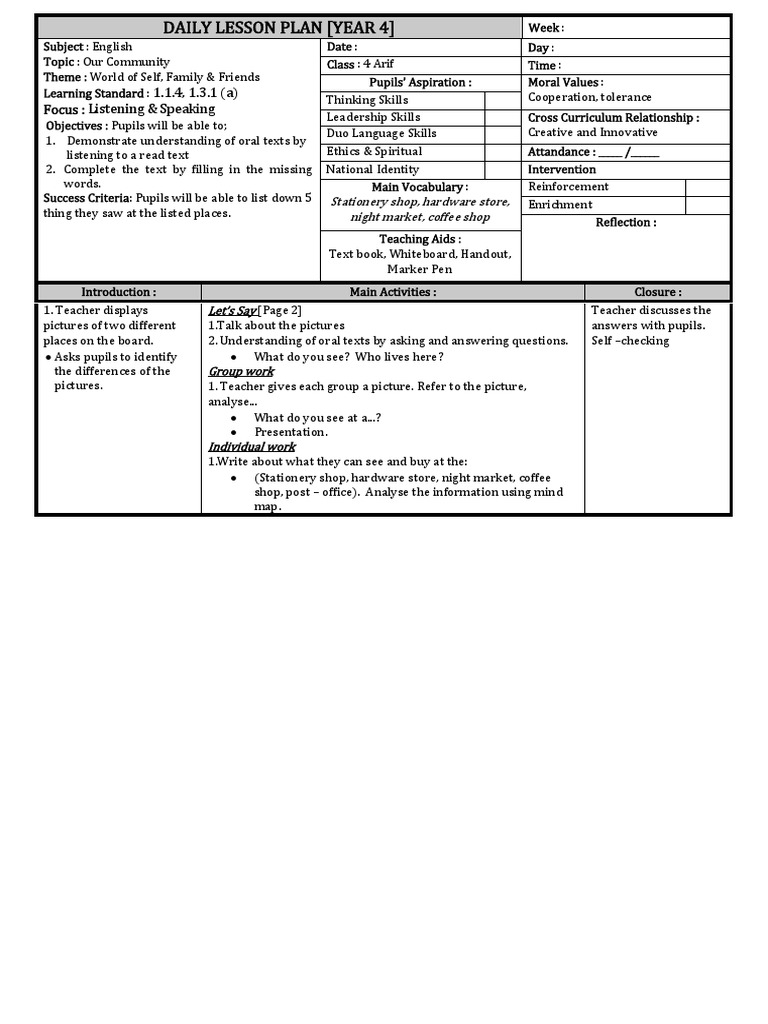 Unit 01 - Our Community | PDF | Lesson Plan | Reading Comprehension