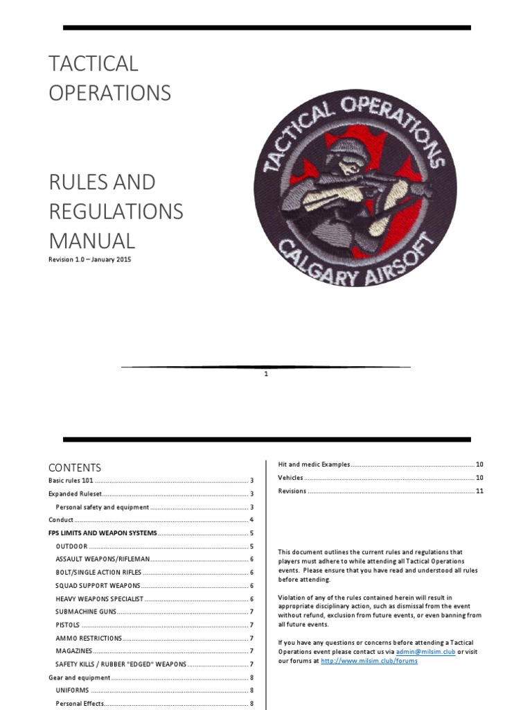 Tactical Operations: Revision 1.0 - January 2015 | PDF | Magazine ...