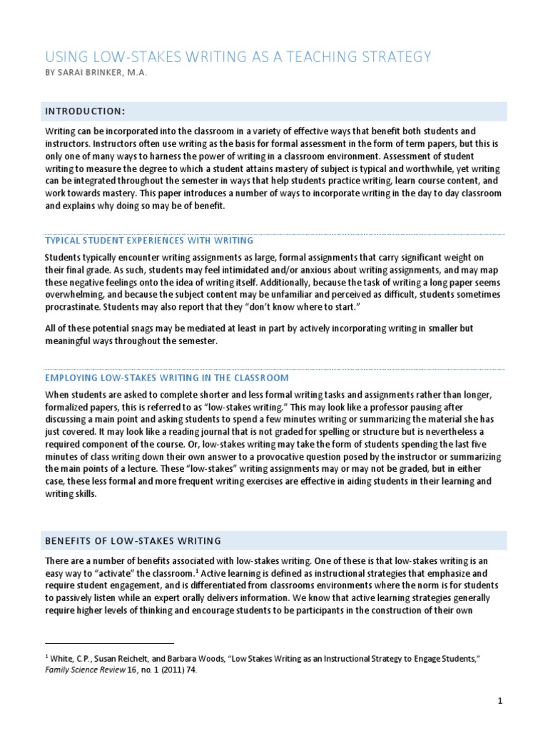 Using Low Stakes Writing As A Teaching Strategy | PDF | Rubric ...