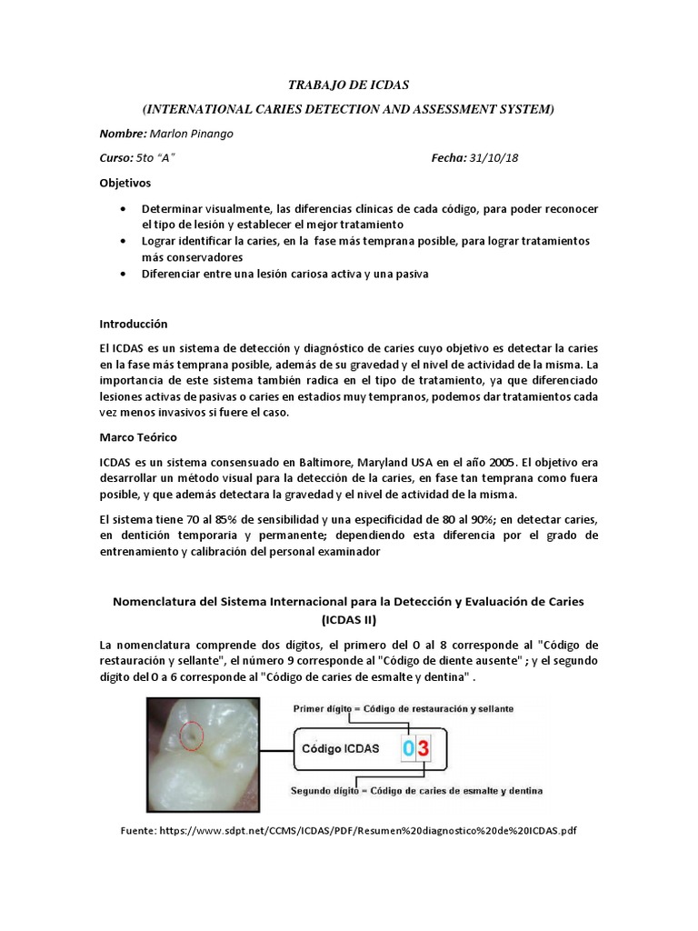 Códigos ICDAS para Diagnóstico de Caries | PDF | Diente | Esmalte de ...