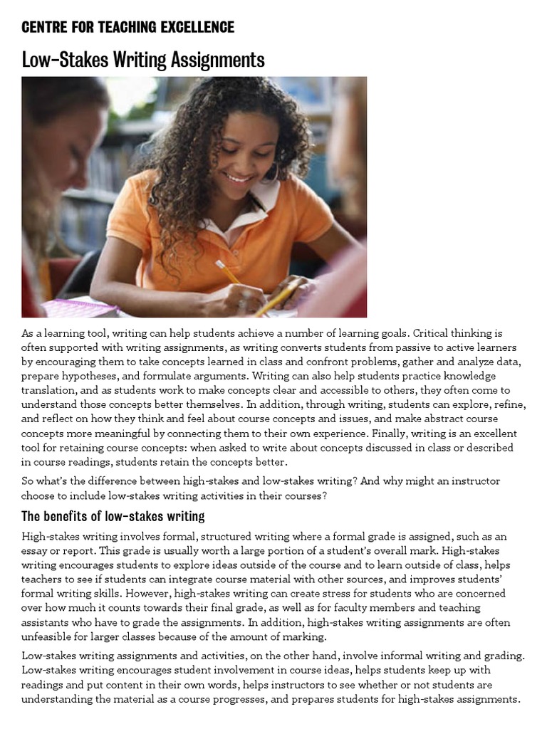 Low Stakes Writing Assignments: Centre For Teaching Excellence | PDF ...
