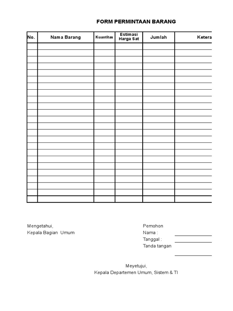 Form Permintaan Barang Contoh | PDF