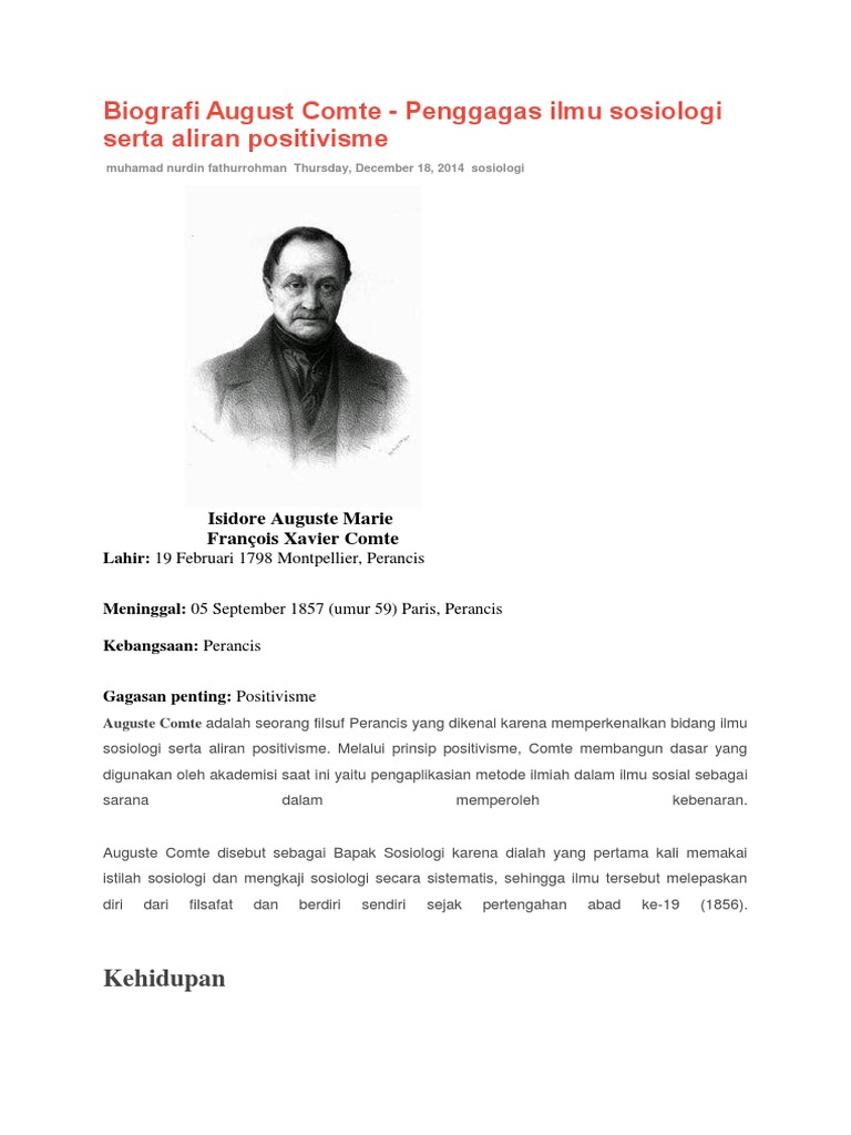 Biografi August Comte | PDF | Sejarah