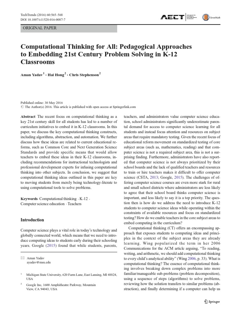 Computational Thinking For All Pedagogical Approaches To Embedding