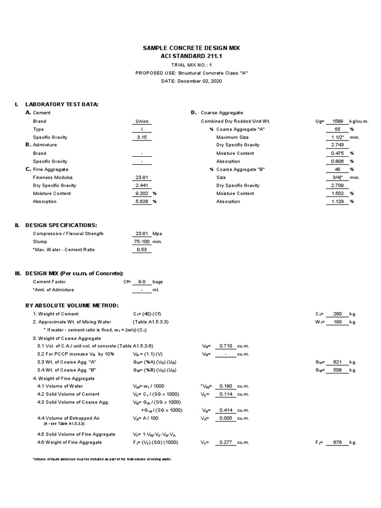 Sample Concrete Mix Design | PDF | Concrete | Building Materials