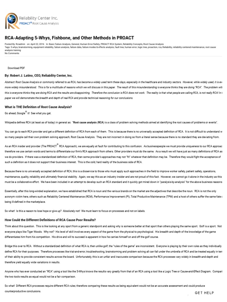 RCA-Adapting 5-Whys, Fishbone, and Other Methods in PROACT ...