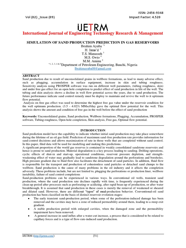 Sand Production Prediction in Gas Reservoirs | PDF | Porosity ...