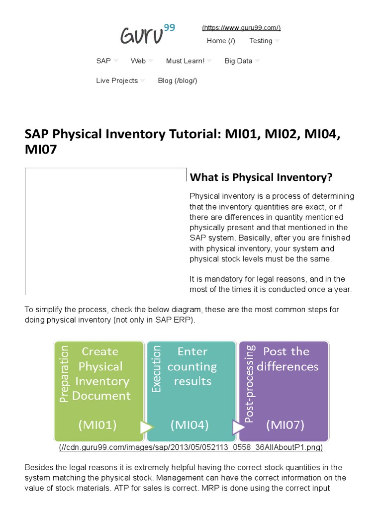 SAP Physical Inventory Tutorial: MI01, MI02, MI04, MI07 | PDF ...
