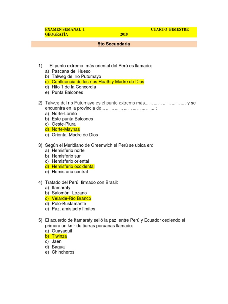 Genes Examen Semanal 5to Bim4-2018 | Descargar gratis PDF | Geopolítica ...