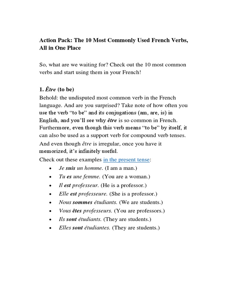Most Common 10 French Verbs | PDF | Grammatical Conjugation | Syntax