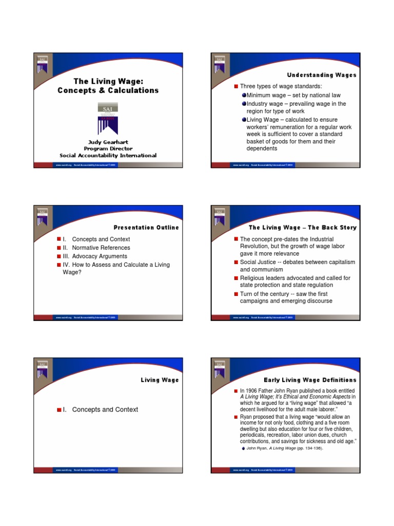 The Living Wage: Concepts & Calculations: I. Concepts and Context | PDF ...