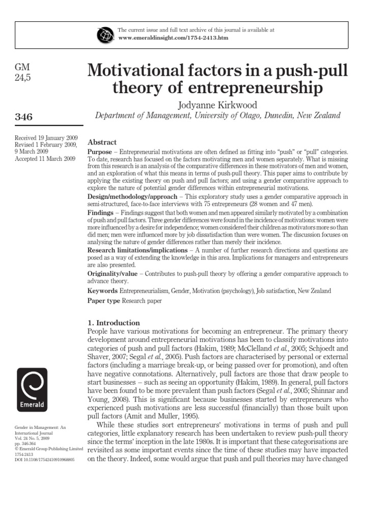 Motivational Factors in A Push-Pull Theory of Entrepreneurship | PDF ...