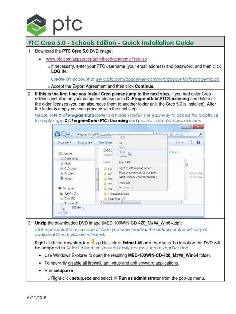 PTC Creo 5.0 - Schools Edition - Quick Installation Guide: Log in | PDF ...