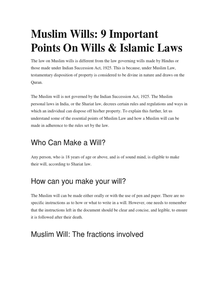 Muslim Wills: 9 Important Points On Wills & Islamic Laws: Who Can Make ...