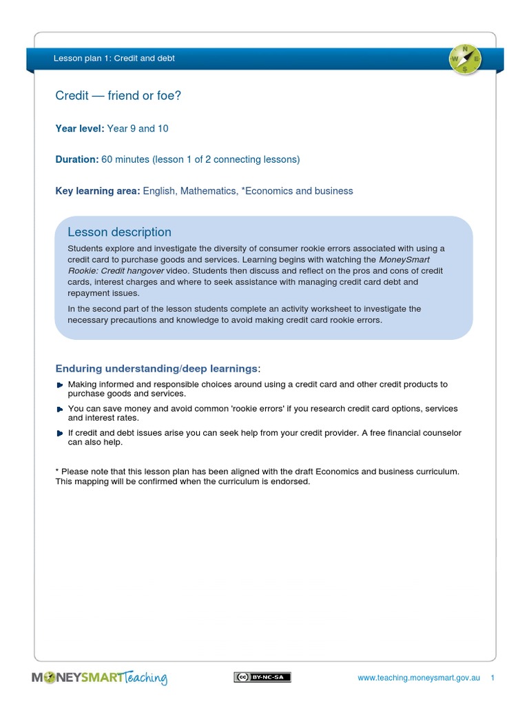 Credit Debt Lesson Plan 1 | PDF | Credit Card | Credit History