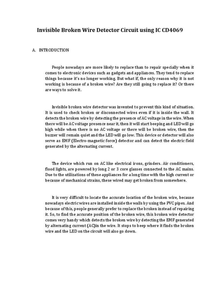 Broken Wire Detector Circuit Using IC CD406 | PDF | Alternating Current ...