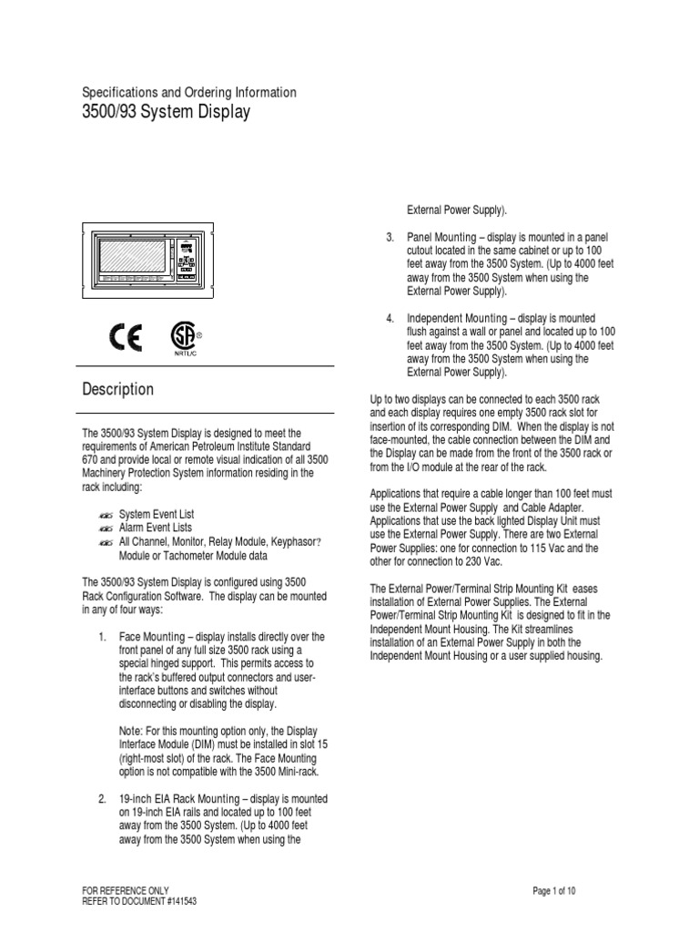 Specifications and Ordering Information 3500-93 System Display | PDF ...